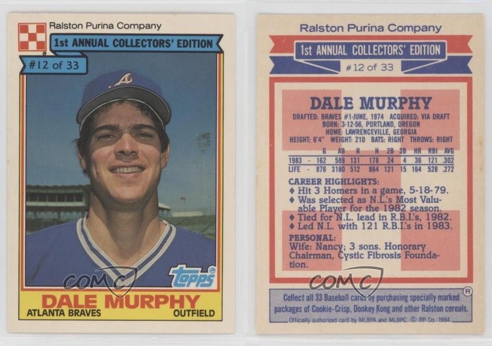 1984 Topps Ralston Purina Dale Murphy #12 0u2j | eBay