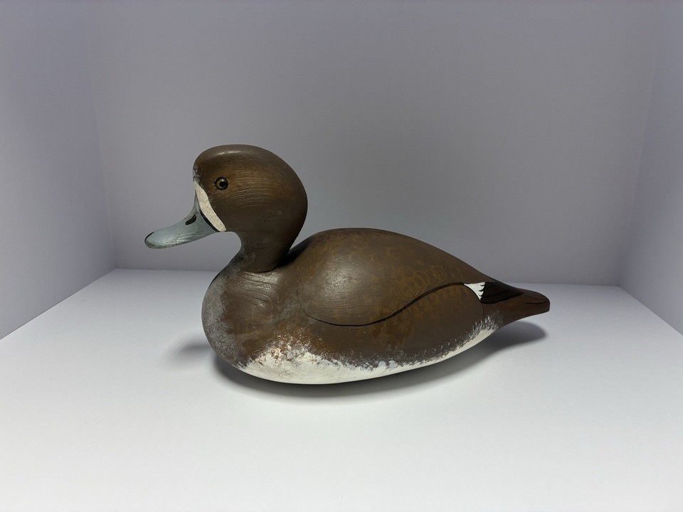 Signed Life Size Vintage Hand Carved Blue Bill Scaup Hen Wooden Duck ...