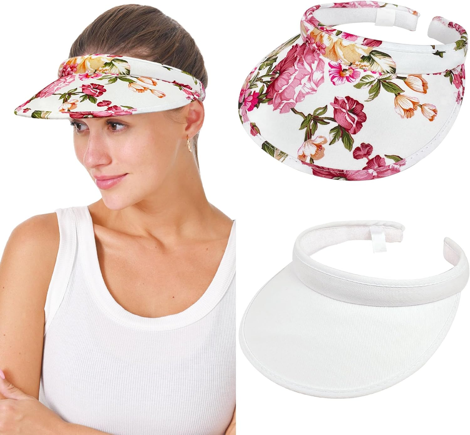2 Pack Clip On Sun Visor Hats Women Men Wide Brim Backless Visors Hat ...