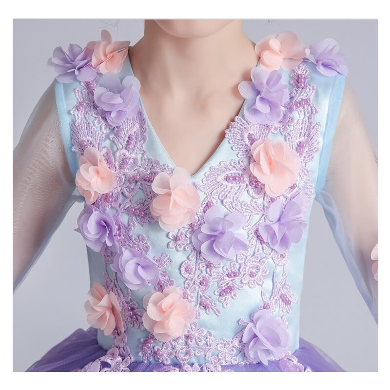 3D Flower Girl Princess Tulle Tutu Dress Party Long Maxi Ball Gown ...