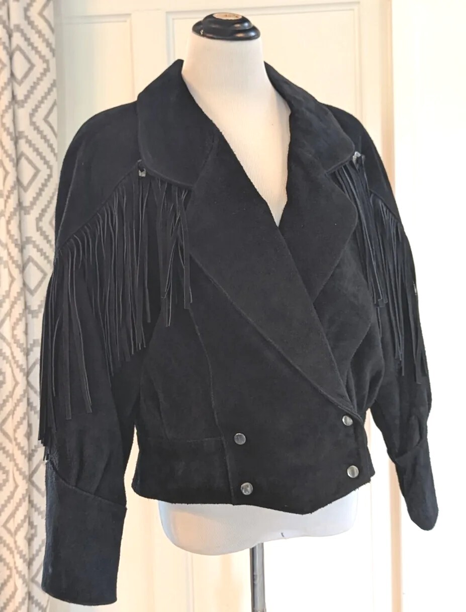Vintage 90s G4000 Black Fringe Leather Jacket Women’s… - Gem