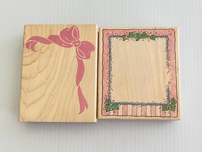Ribbon Wooden Rubber Stamp Lot Corner Pink Posh Impressions Present ...