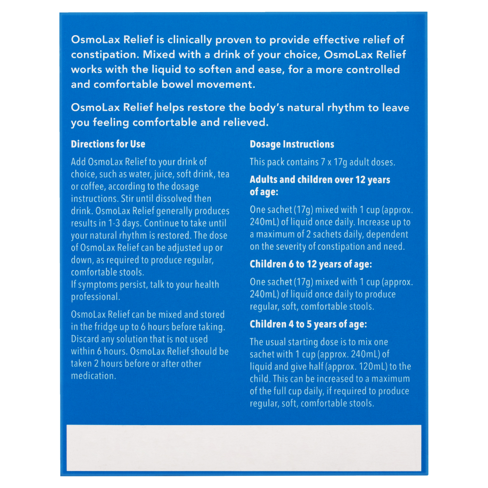 OsmoLax Relief 7 x 17g Sachets Pack Relief of Constipation Hydrating ...