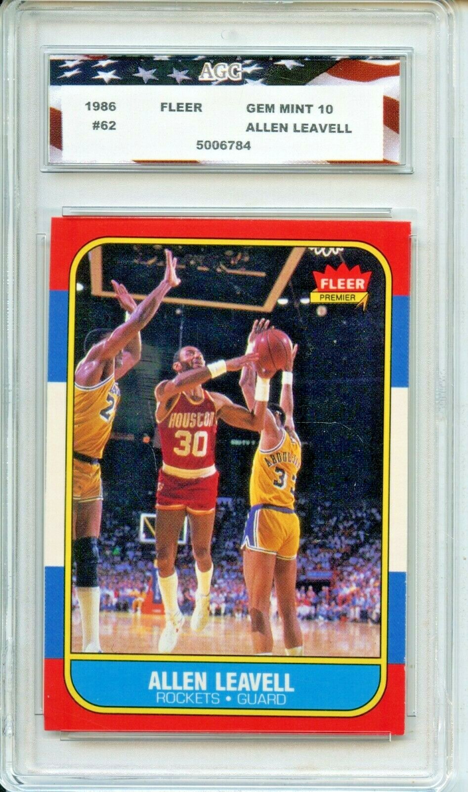 1986 Fleer Basketball #62 Allen Leavell AGC 10 Gem Mint Houston Rockets ...