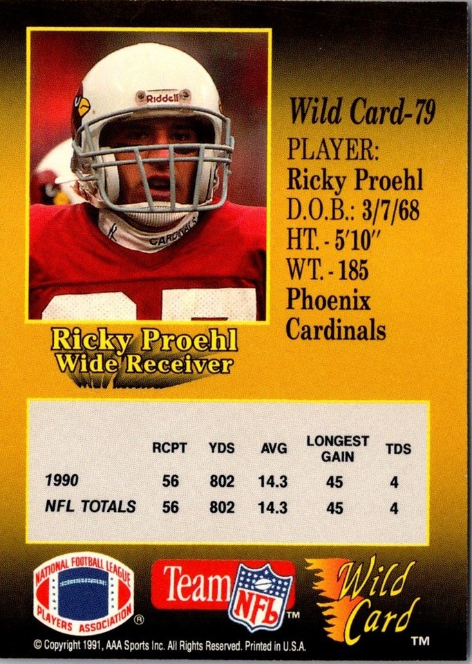 1991 Wild Card Ricky Proehl #79 Phoenix Cardinals Football Card | eBay