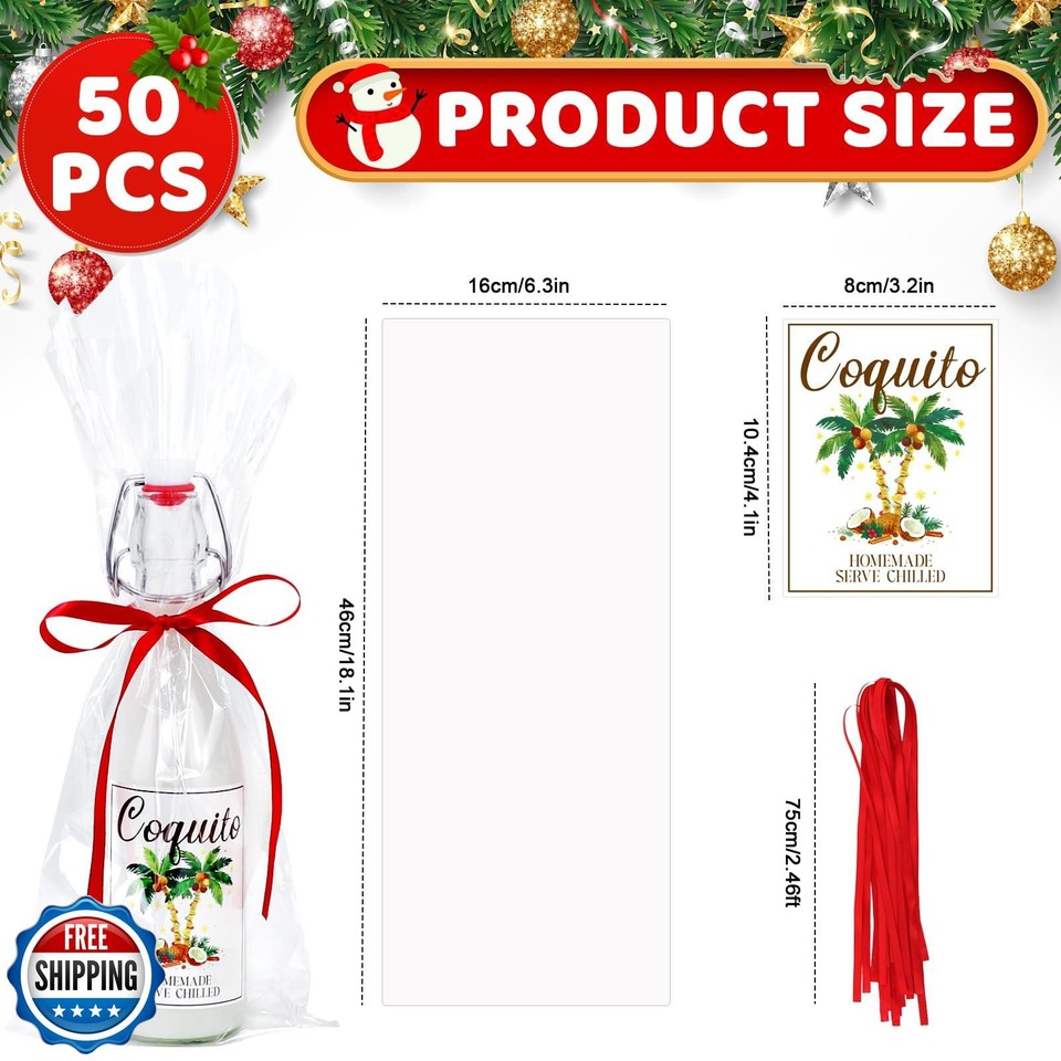 50 Sets Christmas Coquito Wine Bottle Label Stickers Kits - Cello | eBay