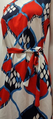 Mod A-line 1960s Dress Geometric Pop Art Lanterns Red White Blue Poly ...