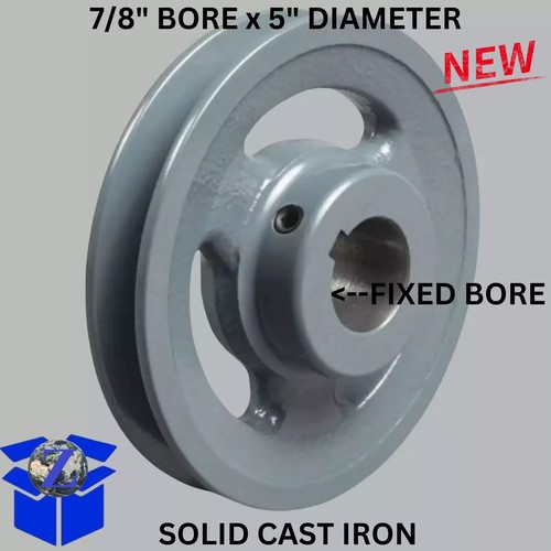 V-Belt Motor Pulley 7/8" Bore x 5" Diameter Solid Cast Iron Set Screw ...