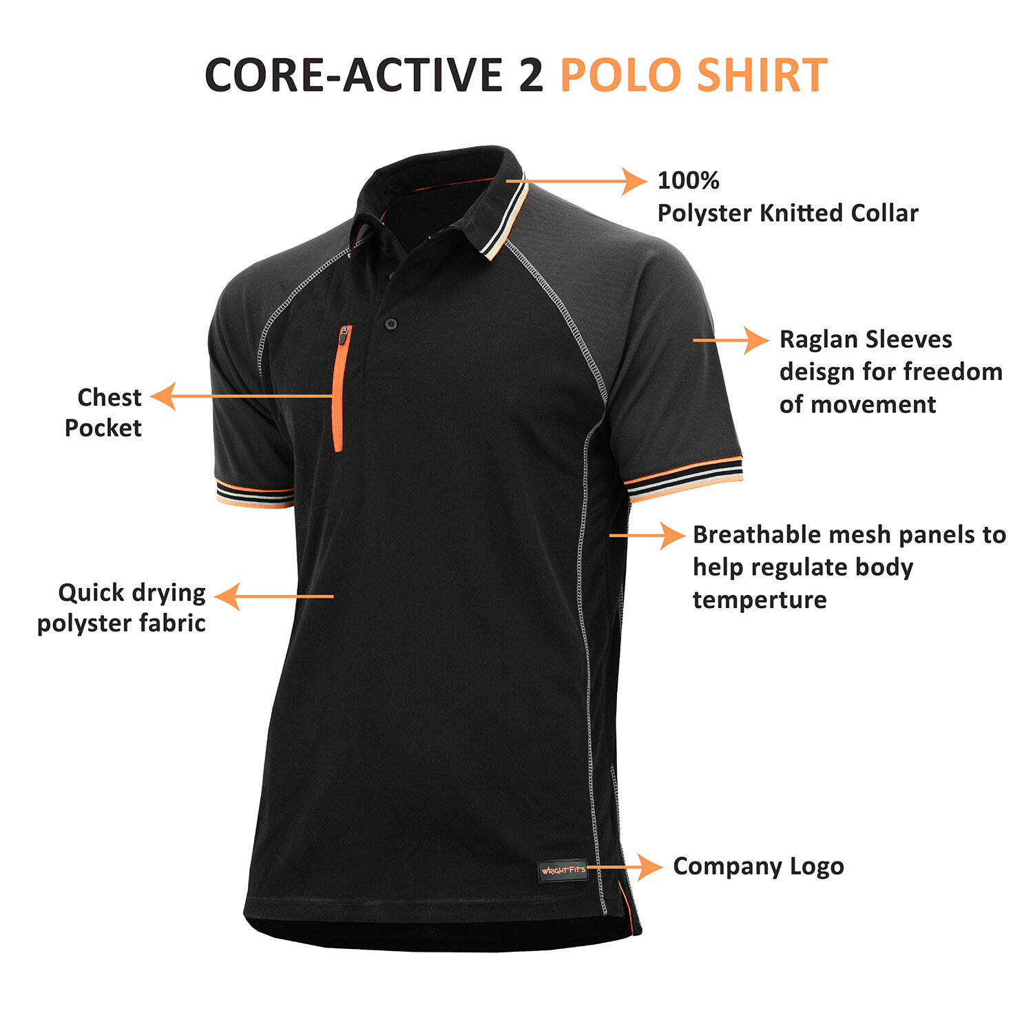 Mens Work Polo Shirt Core-Active 2-Tone Black & Grey T Shirt Short ...