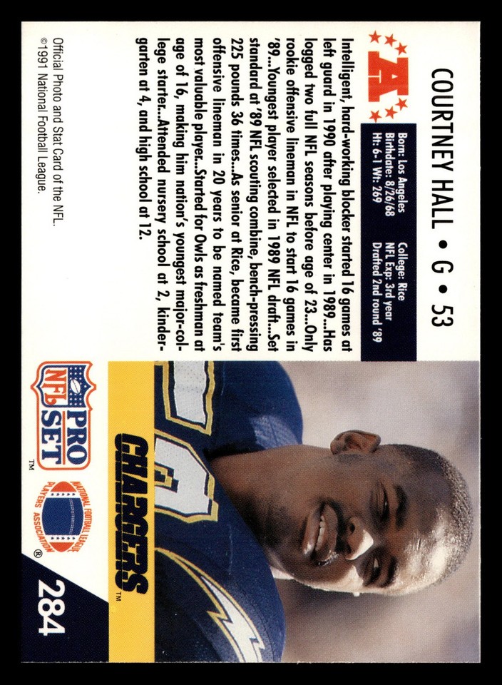Courtney Hall 1991 Pro Set #284 San Diego Chargers FOOTBALL *222 | eBay
