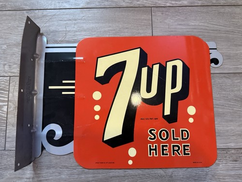 STOUT SIGN CO. DOUBLE SIDED 7UP FLANGE SIGN 925 Prod. USA Made St Louis ...