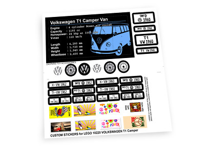 CUSTOMISED STICKERS for Set 10220 VOLKSWAGEN T1 CAMPER VAN TOYS MODELS ...
