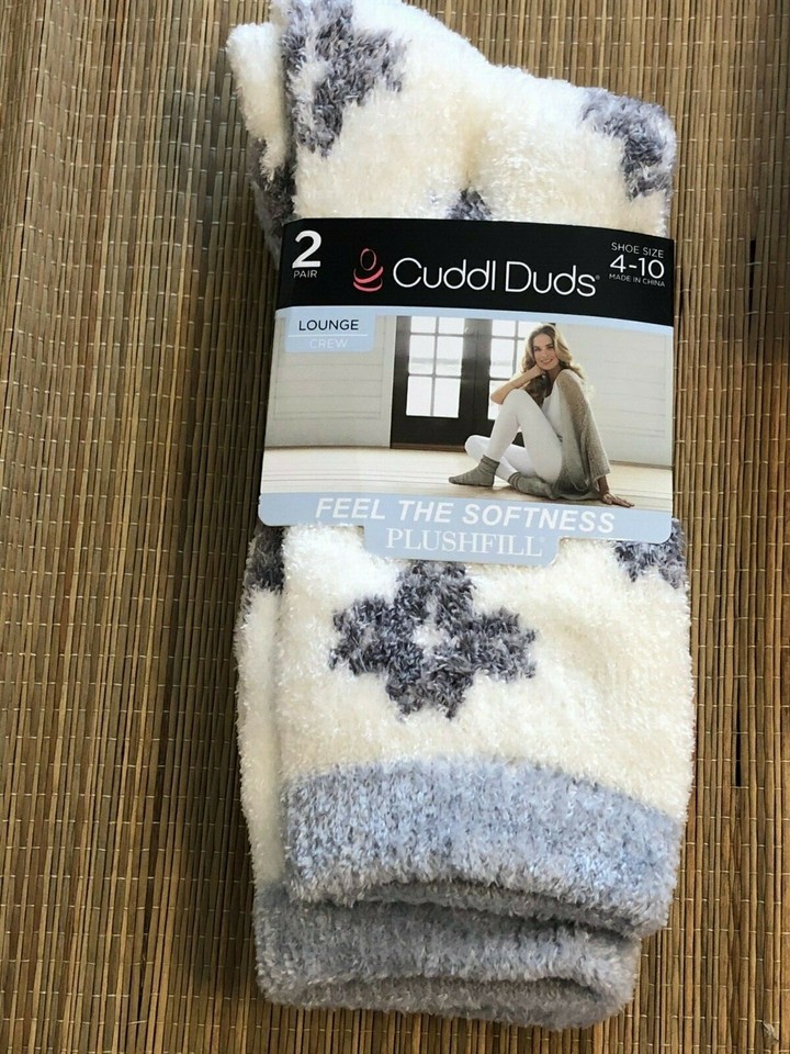 CUDDL DUDS 2 pairs WOMENS LOUNGE CREW SOCKS SOFT COZY Fits 4-10 cuddle ...