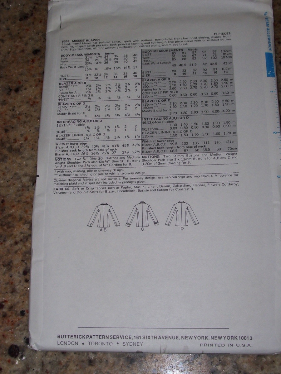 UNCIRCULATED 1978 BUTTERICK #5269 - LADIES RETRO BLAZER or JACKET ...