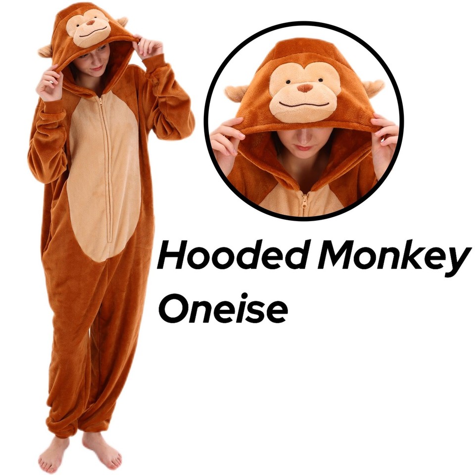COSUSKET Unisex Flannel Monkey Bodysuit Adult Pajamas Costume Sleepwear ...