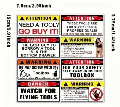 Funny Toolbox Warning Stickers | 8 Piece Tool Box Labels Garage Man ...