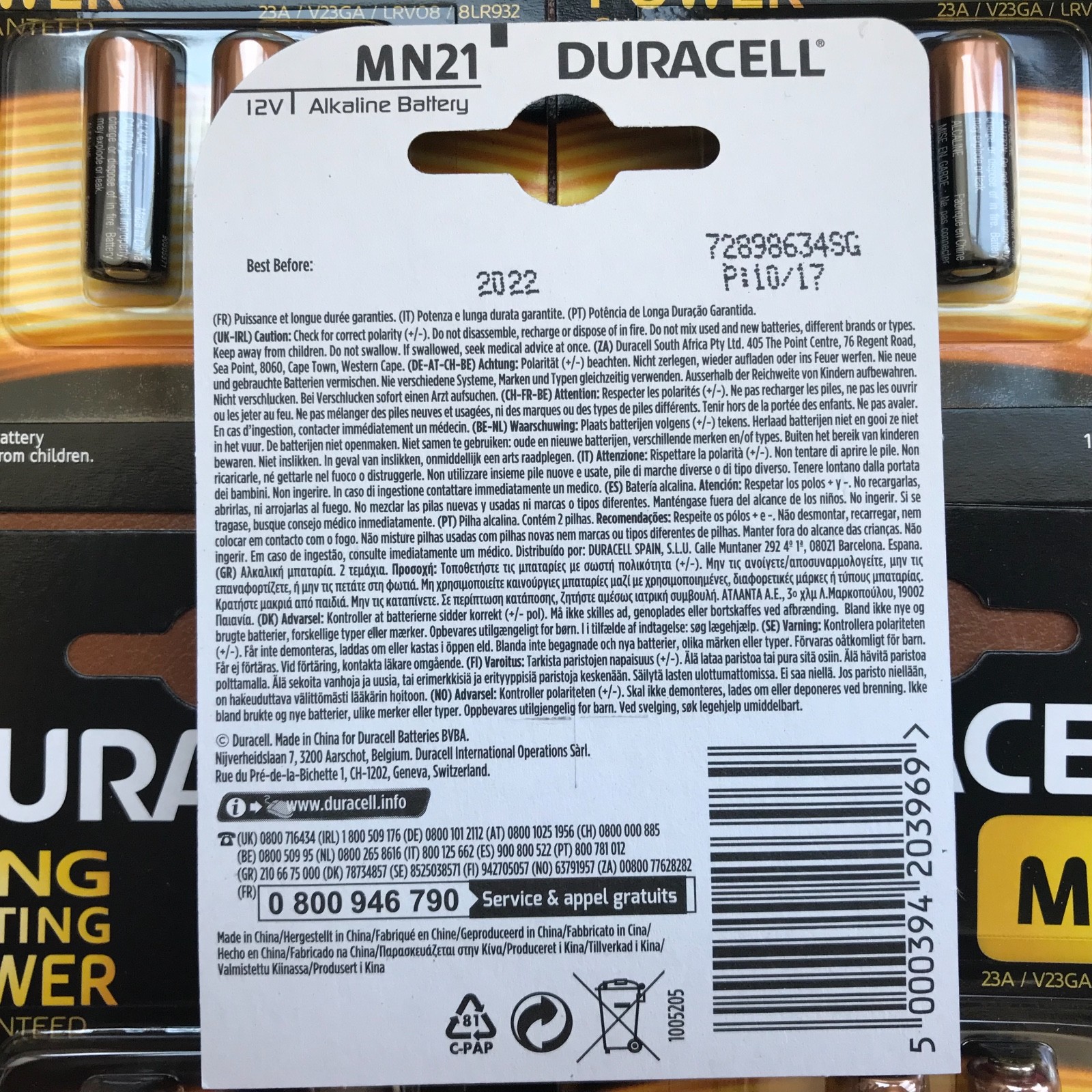 10x Duracell MN21 A23 12V Alkaline Batteries 23A LRV08 K23A E23A V23GA ...