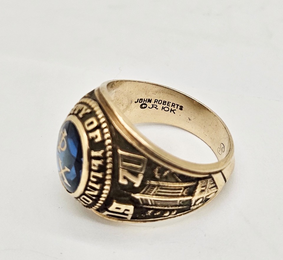 1970 UNIVERSITY OF ILLINOIS 10K GOLD LAB BLUE STONE CLASS RING,CHI PHI ...