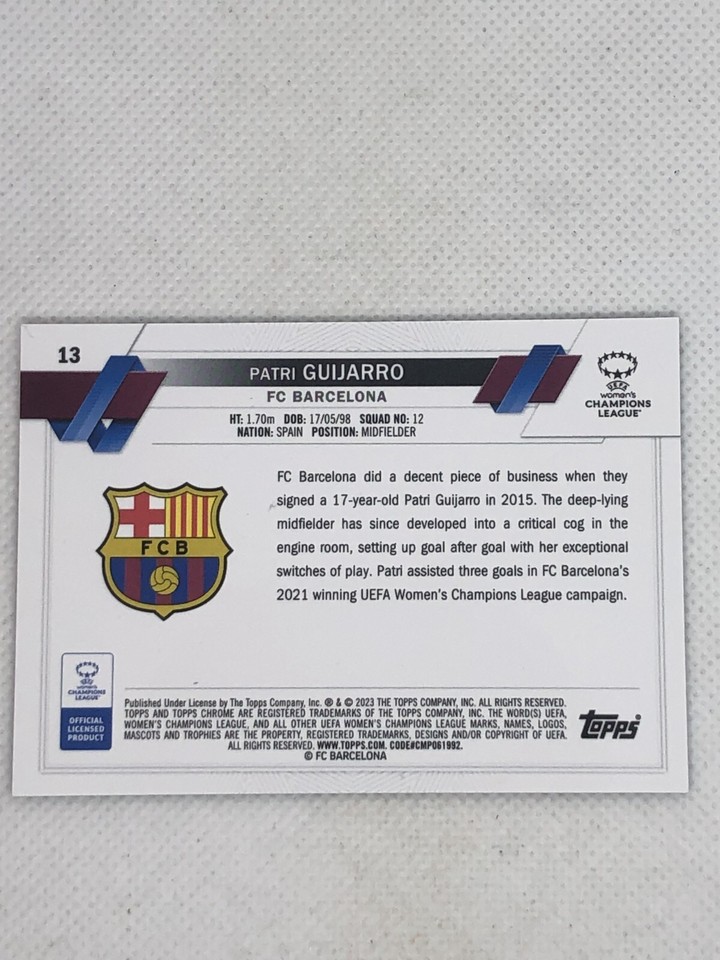 2022-23 Topps Chrome UEFA Womens | Patri Guijarro Barcelona | RC Aqua ...