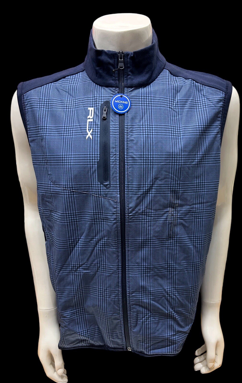 Mens Polo Ralph Lauren RLX Performance Wicking Navy Plaid Jacket Vest ...