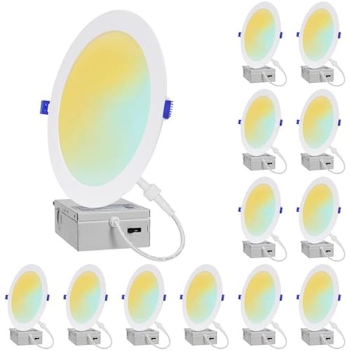 12-Pack of 8-Inch Ultra-Slim LED Downlights with Junction Box, Adjusta ...