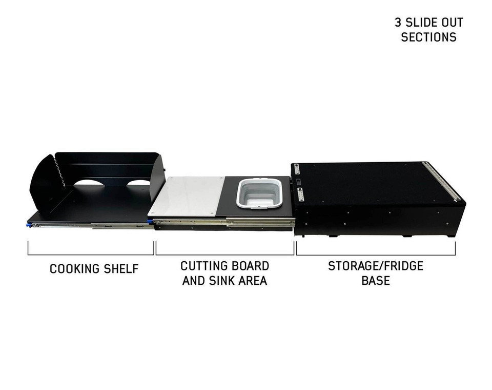 Overland Camp Cargo Box Kitchen w/ Slide Out Sink, Cooking Shelf & Work ...