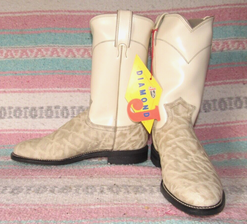 Men's Justin Diamond J Bone Elephant PRINT Leather Roper Cowboy Boots 6 ...