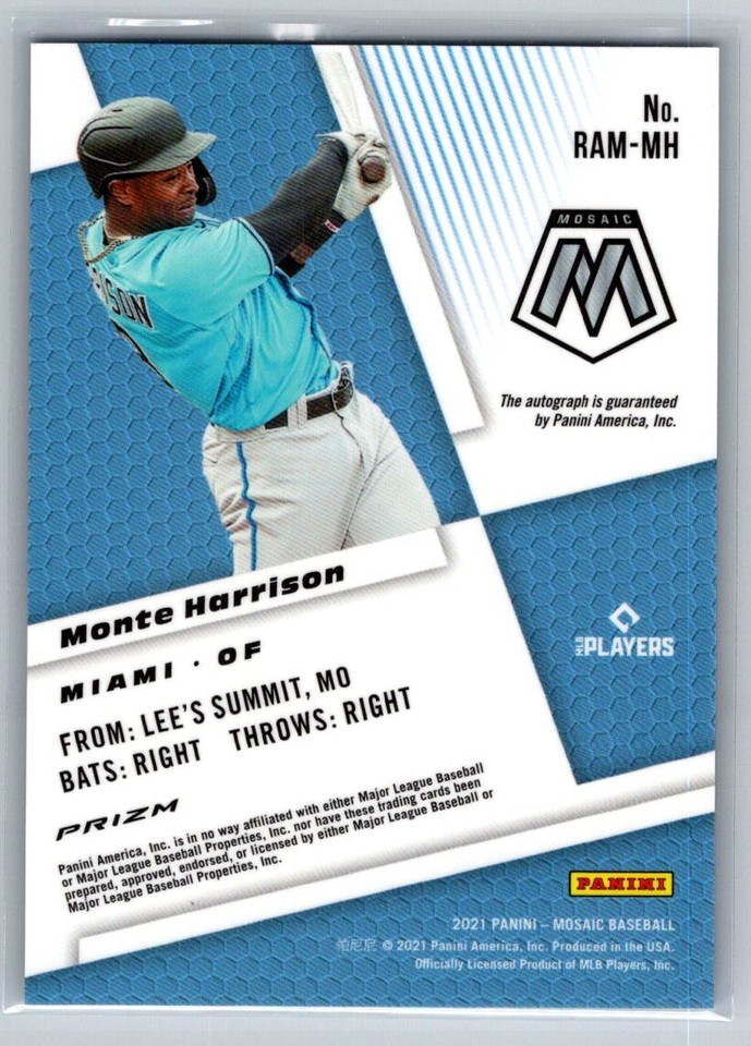 2021 Panini Mosaic #RAM-MH Monte Harrison Rookie Autographs Mosaic RC ...