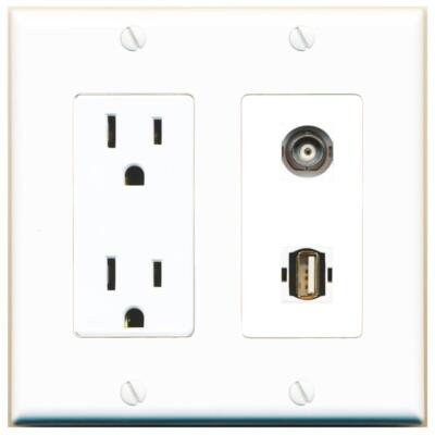RiteAV Power Outlet and BNC USB2 Wall Plate Decorative [White] | eBay