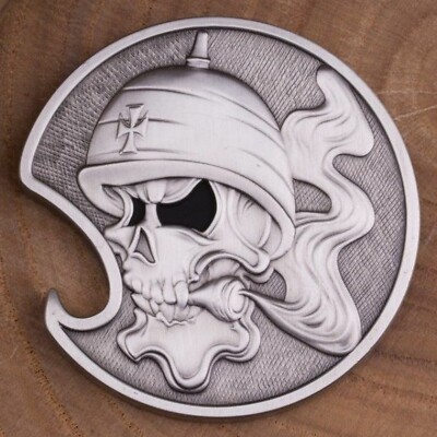 MOTORCYCLE RIDER CREED 2" SKULL BONES HELMET IRON CROSS BIKER CHALLENGE ...