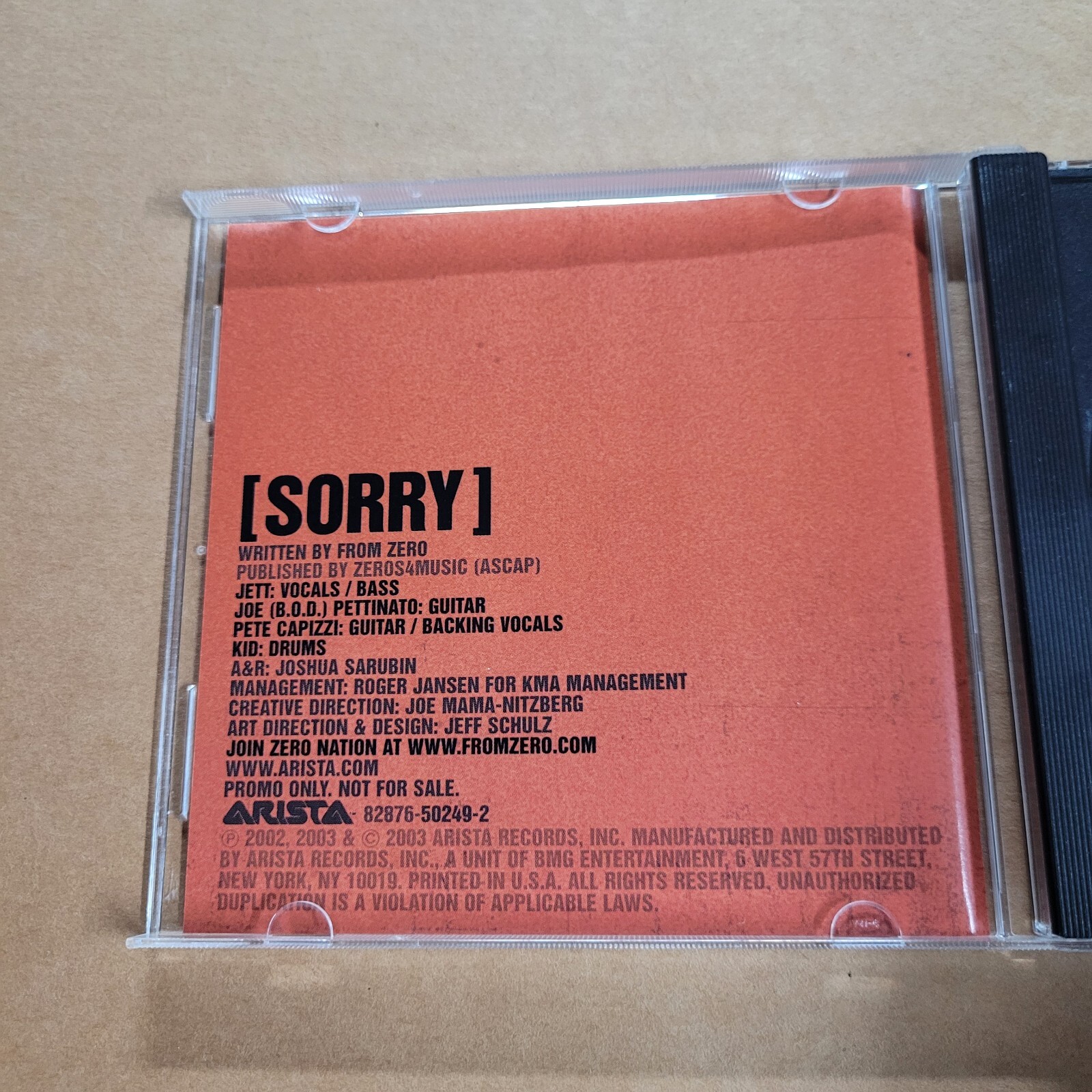 FROM ZERO CD "Sorry" single great condition free shipping Arista ...
