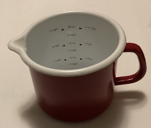 Enamelware 48oz / 6 Cup Red & White Mixing Bowl / Pitcher | eBay