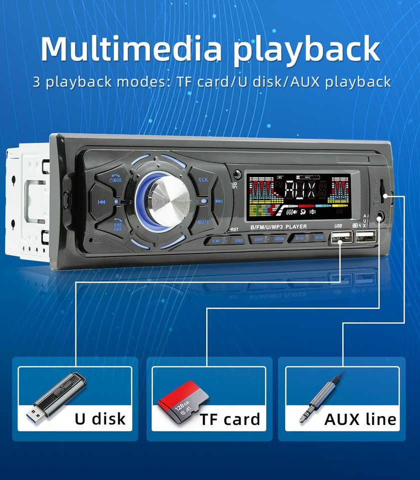 Single DIN Car Stereo Radio FM Retro MP3 Player Bluetooth USB AUX In ...