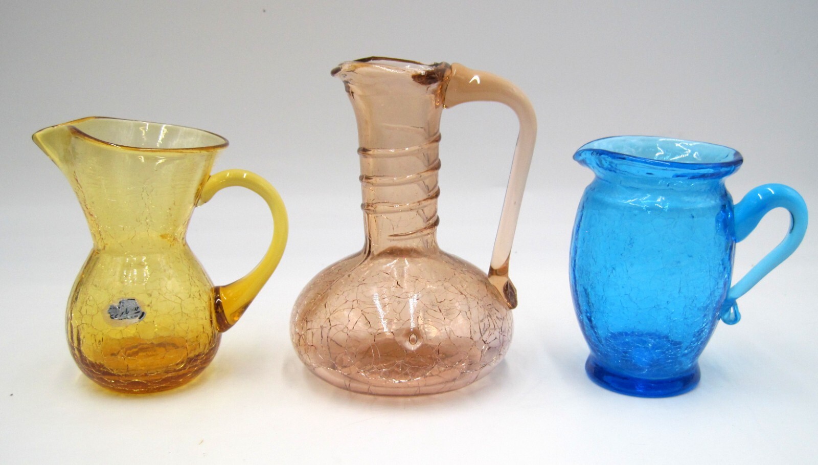 Set of 3 Vintage Small Crackle Glass Pitchers Rainbow/Pilgrim Glass 4 ...