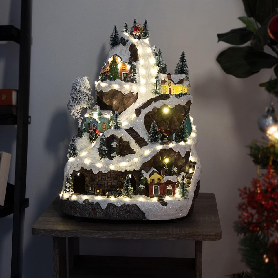 Animated Winter Wonderland Tabletop Set with Moving Train 75 LED Lights ...