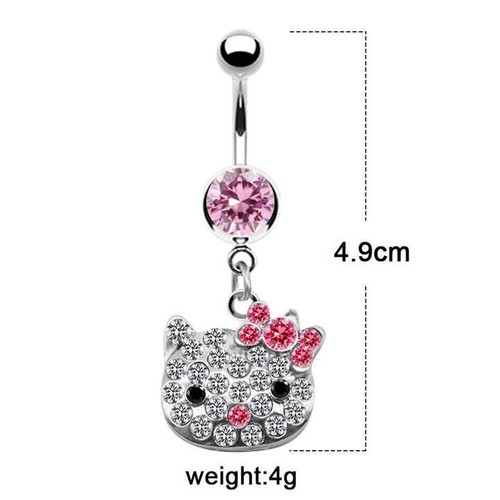 Hello Kitty belly Bar button Navel Ring Surgical Steel Pink 14G Body ...