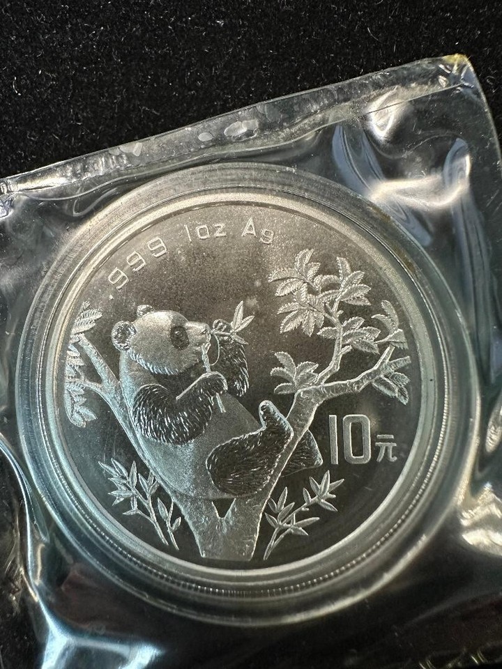 1995 Chinese China Panda 10 Yuan Coin / 1-OZ. AG .999 Short Twig Small ...