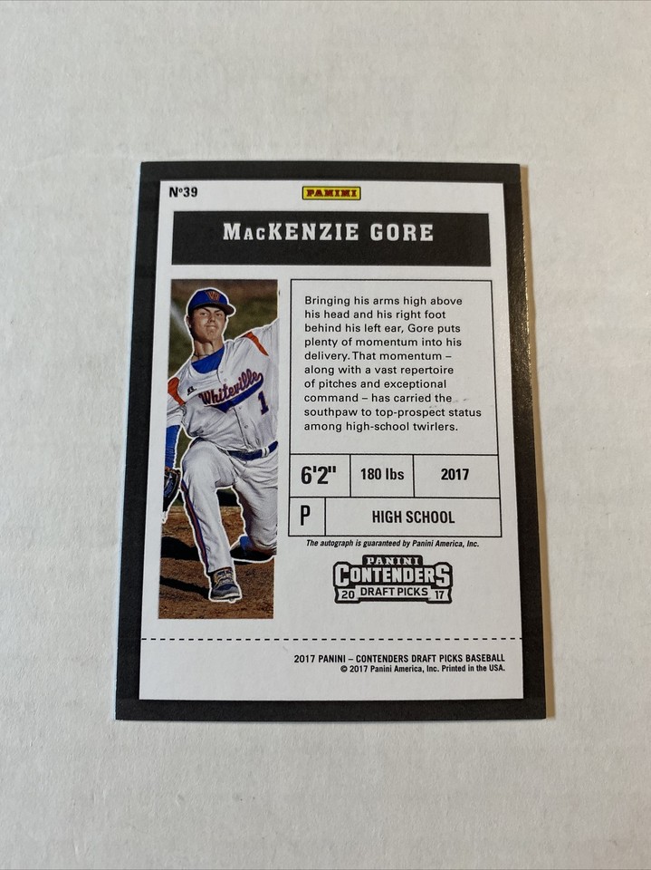 MacKenzie Gore 2017 Panini Contenders Draft Picks Ticket Autograph Leg ...