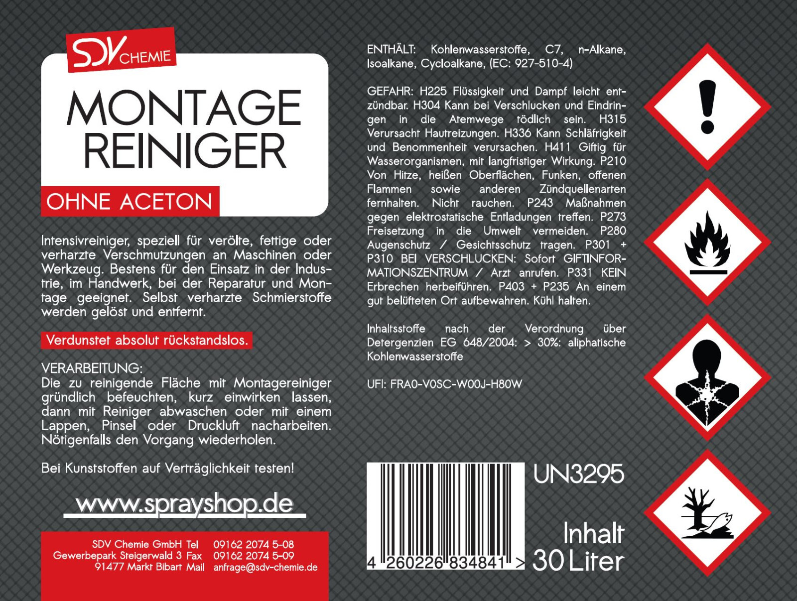 Montagereiniger / Bremsenreiniger 30l - 30 Liter Schnellreiniger ...