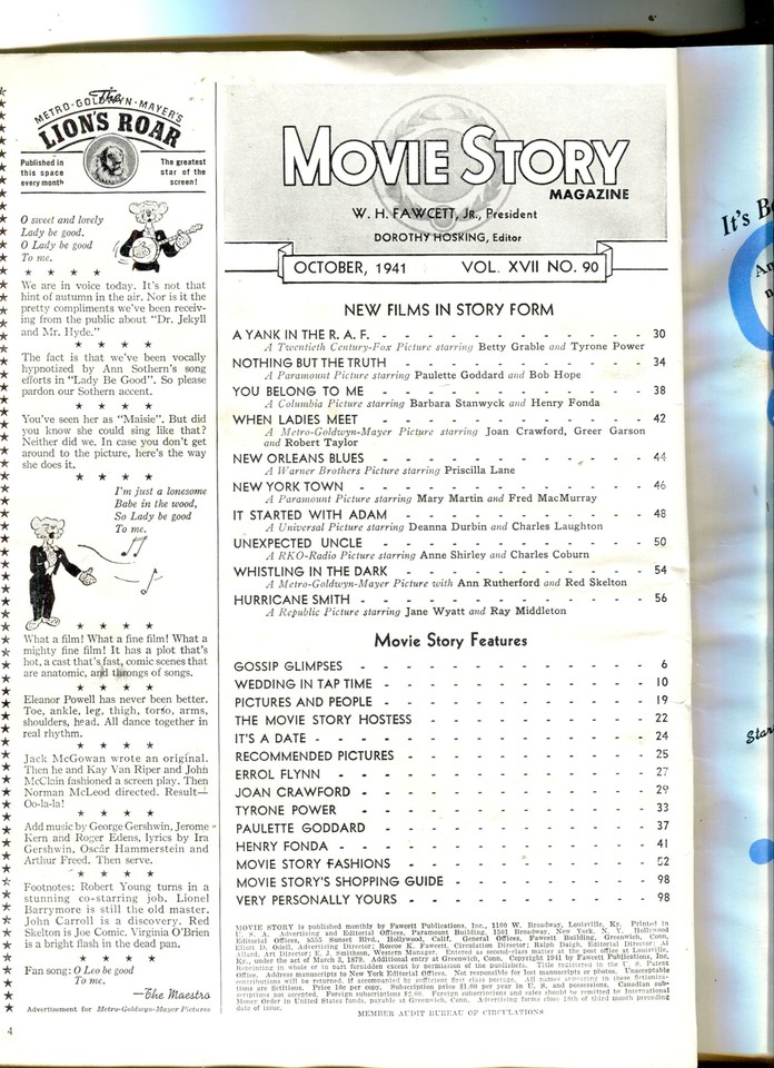 Movie Story-Fred MacMurry-Red Skelton-Bob Hope-Betty Grable-Oct-1941 | eBay