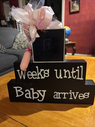 Chalkboard Wooden Pregnancy Countdown Weeks Until Baby Arrives 10x12 ...
