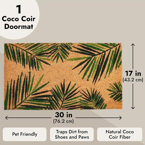 Juvale Tropical Welcome Mat for Outdoor Entrance, Coco Coir Palm Leaf ...
