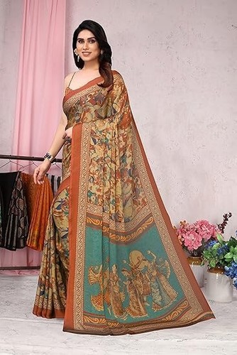 Indian Pakistani Women Women's Plain Weave Chiffon Ethnic Motif Printed ...