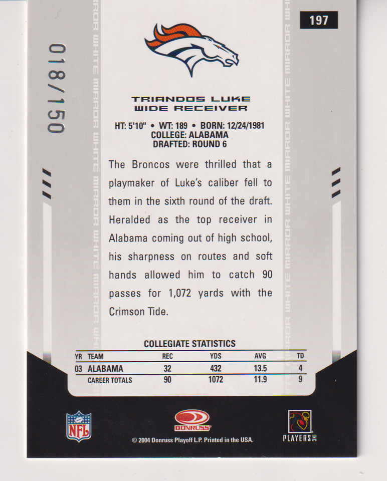 Triandos Luke 2004 Leaf Certified Football Generation Card 197 $1 ...