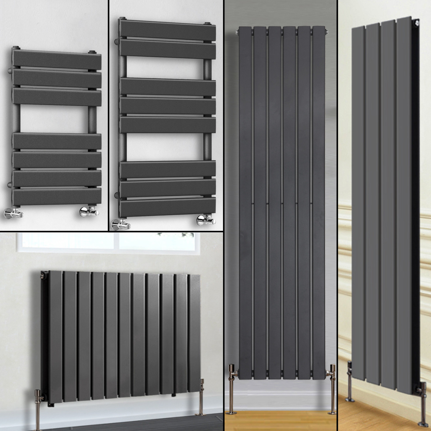 Anthracite Flat Panel Bathroom Designer Radiator Towel Rail Central ...