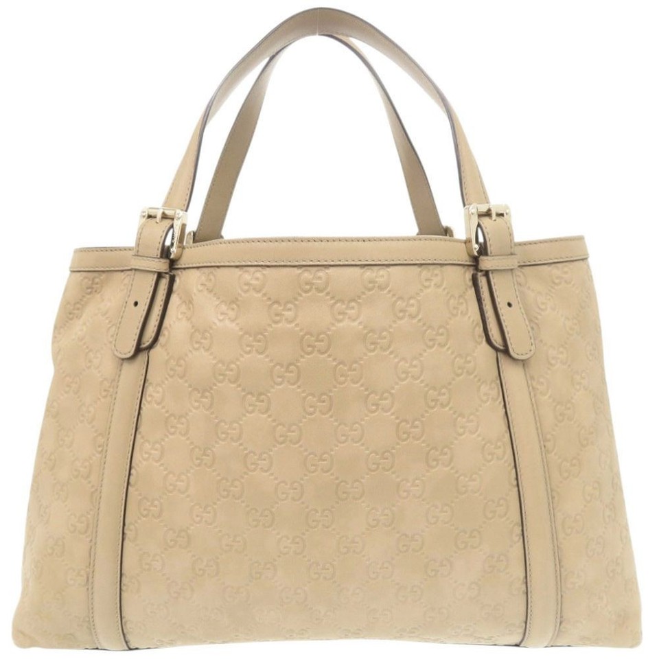 GUCCI 162094 Tote Bag Guccissima Leather Beige GG Logo Vintage Logo ...