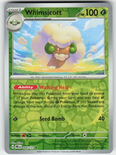 Whimsicott 008/131 Holo Rare Prismatic Evolutions Pokemon Reverse Holo ...