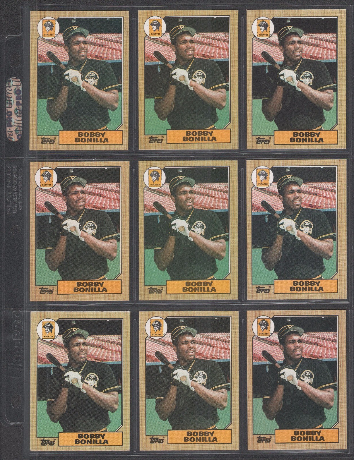 BOBBY BONILLA ~ Lot of (9) 1987 Topps Rookie Card #184 w/ Display Sheet ...