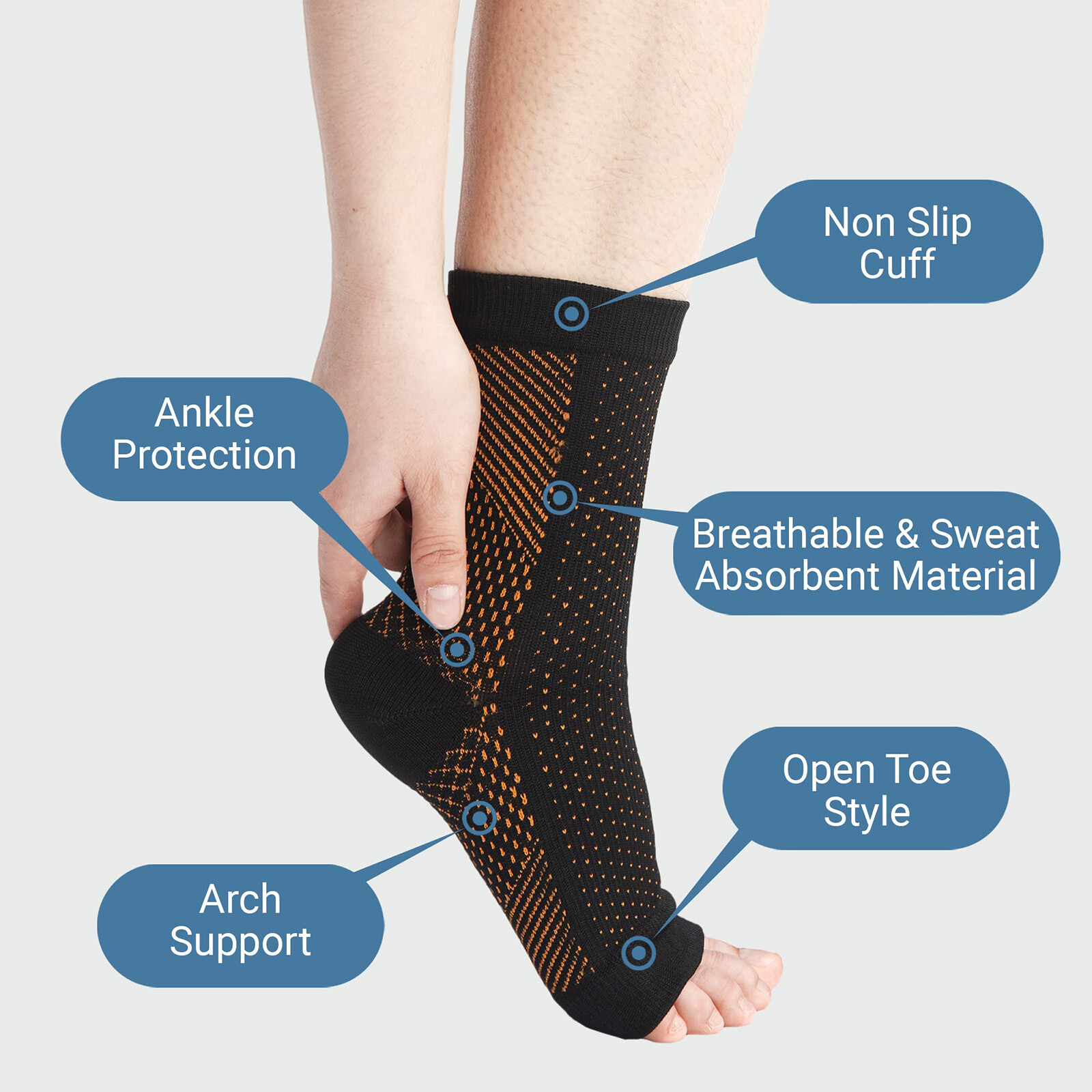 2 Pairs Compression Socks Heel Foot Arch Pain Relief Plantar Fasciitis ...