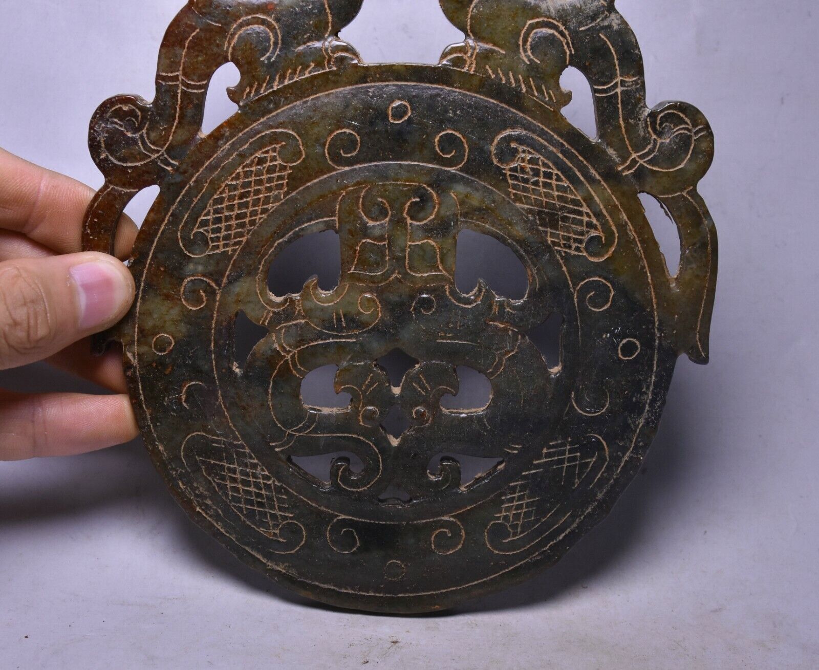16cm Old Han dynasty Liangzhu culture Hetian Jade dragon beast face ...